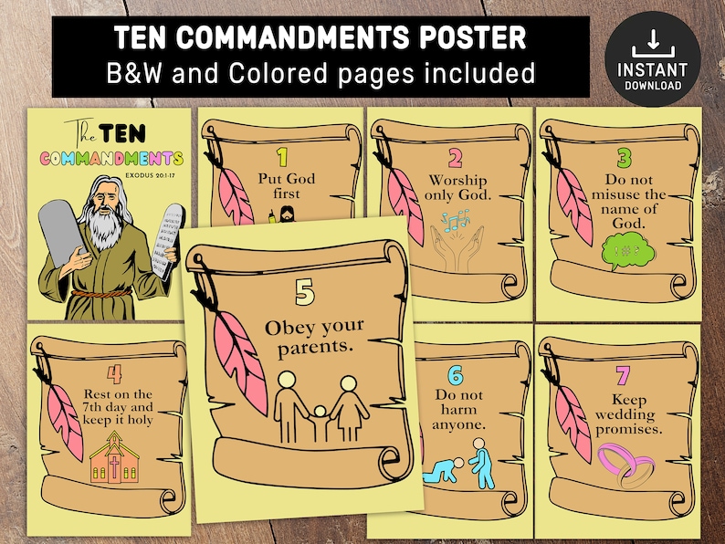 Ten Commandments Flash Card Printable Bible Activity - Etsy