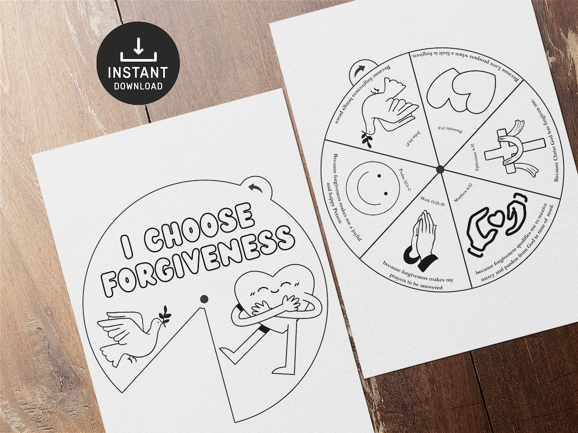 Forgiveness Scripture Coloring Wheel, Printable Bible Activity ...