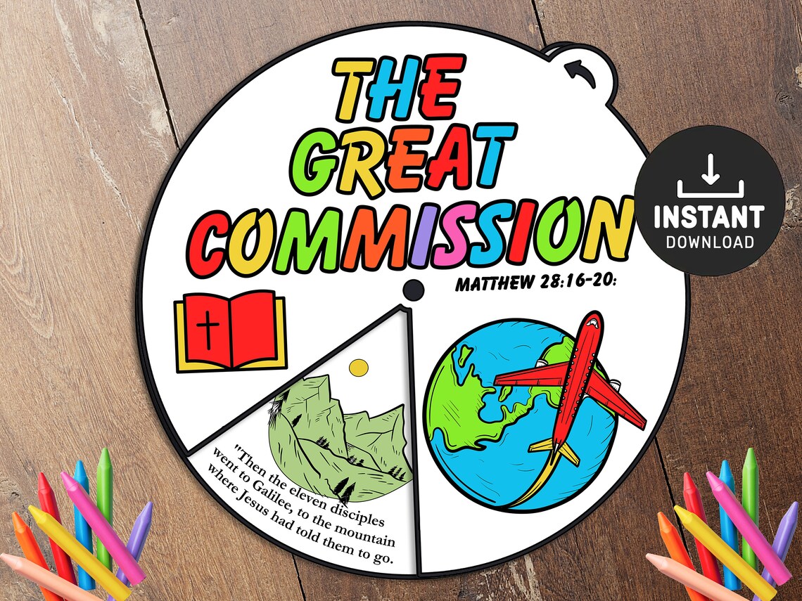 The Great Commission Coloring Wheel, Printable Bible Activity, Kids ...