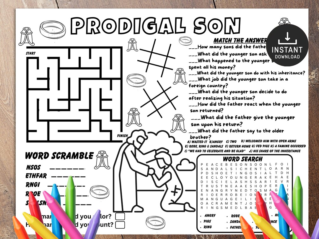 The Prodigal Son Activity Placemat, Bible Activity, Sunday School ...