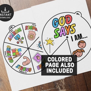 God Says I Am Coloring Wheel, Printable Bible Activity, Kids Bible ...