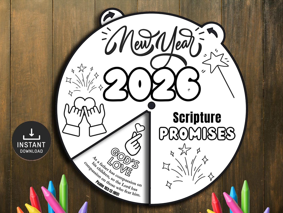 New Year 2026 Scriptures Coloring Wheel - Kids Scripture 2026 -bible ...