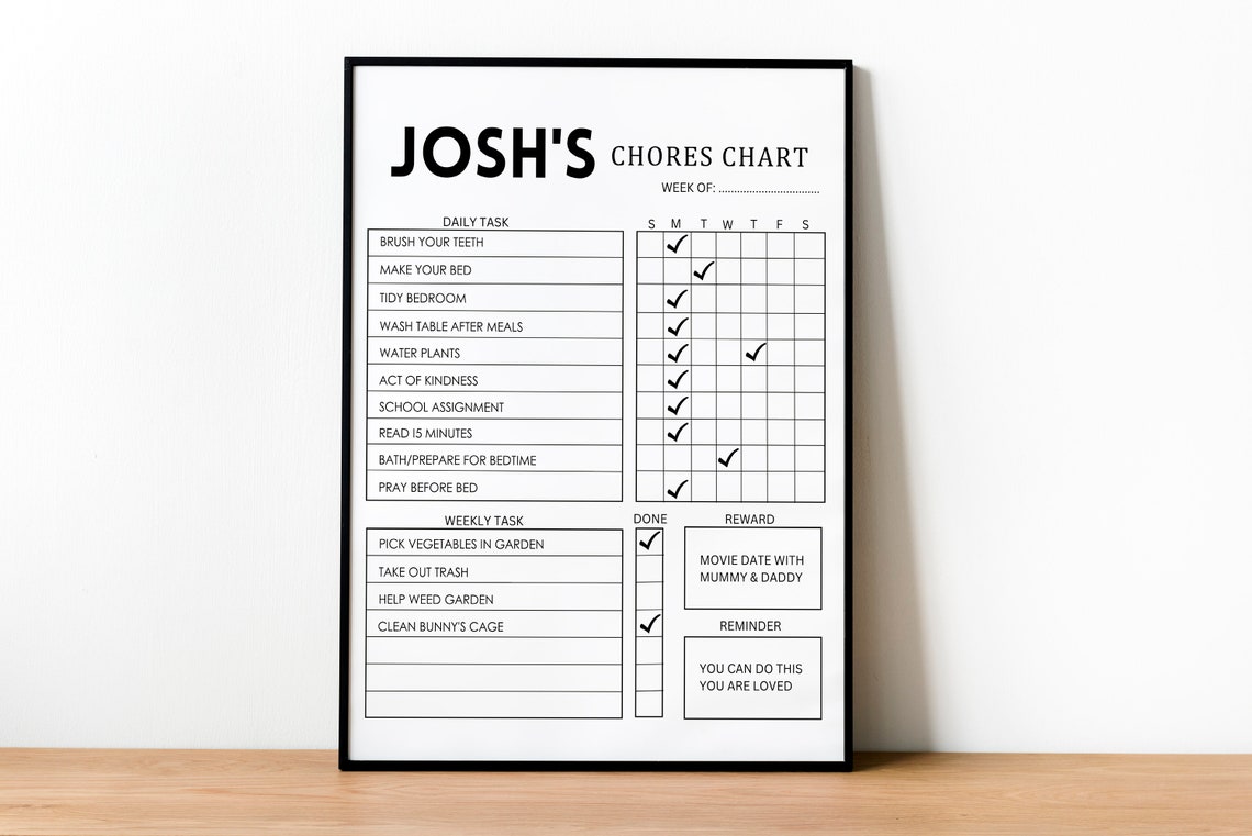 Kid's Chore Chart Template Canva, Chore Calendar Printable, House ...