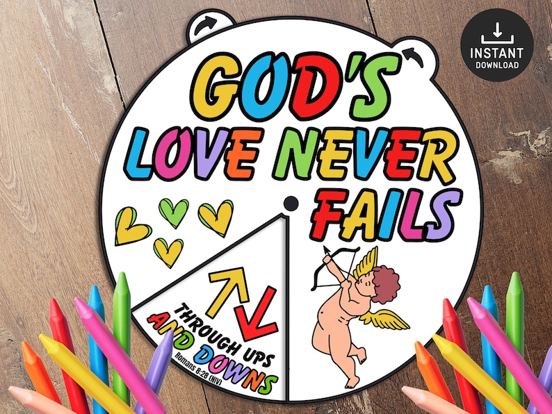 God is Love Coloring Wheel, Printable Bible Activity, Watercolor, Kids Bible Lesson, Memory Game ...