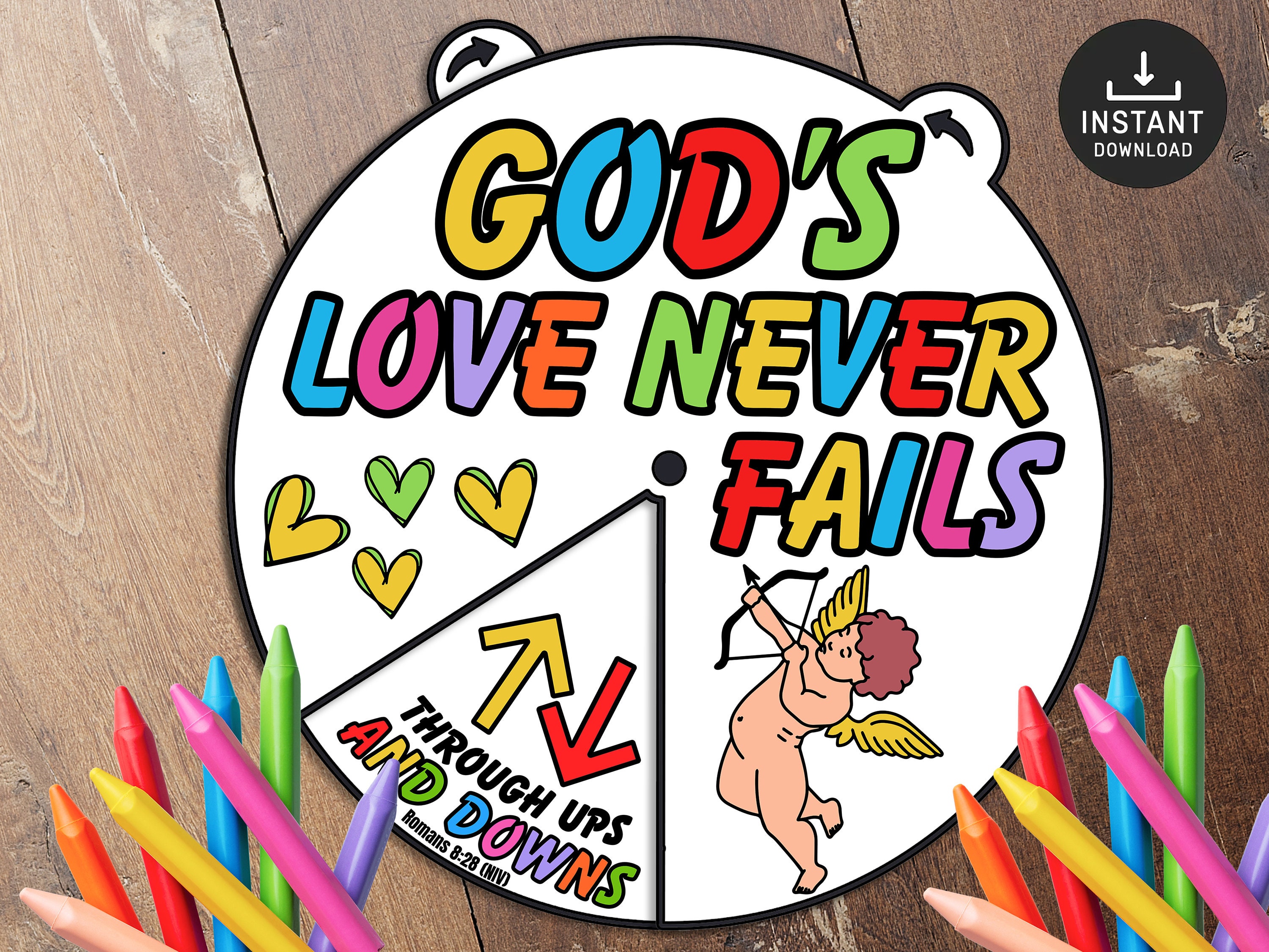 God is Love Coloring Wheel, Printable Bible Activity, Watercolor, Kids ...