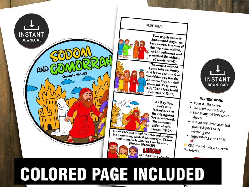 Sodom and Gomorrah Bible Story Craft, Folding Surprise (digital ...