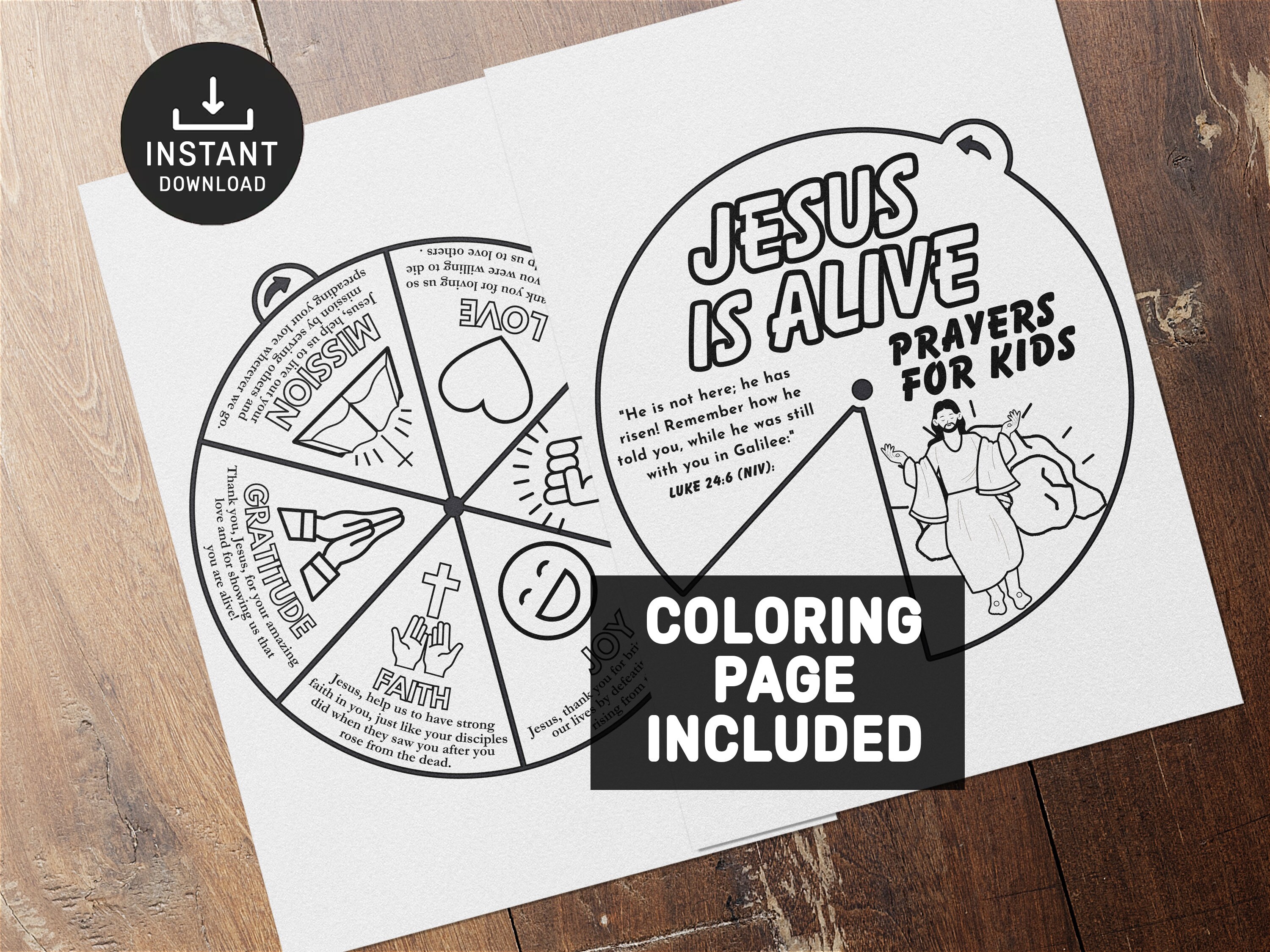 Easter Prayers Coloring Wheel, Sunday Prayer Wheel Craft, Easter Bible ...
