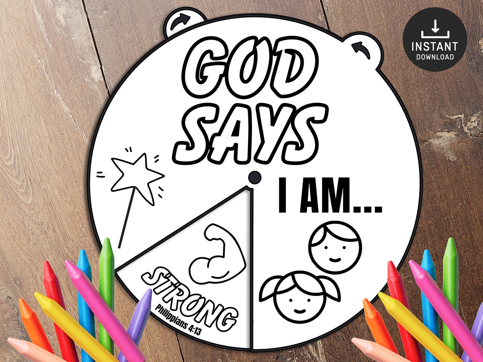 God Says I Am Coloring Wheel, Printable Bible Activity, Kids Bible ...