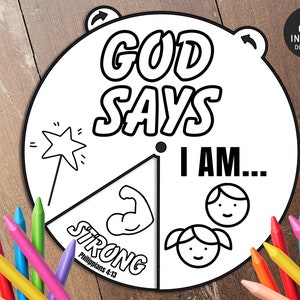 God Says I Am Coloring Wheel, Printable Bible Activity, Kids Bible ...