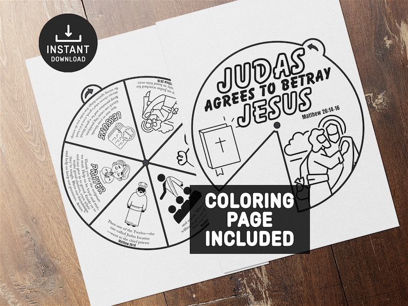 Judas Betrays Jesus Coloring Wheel Easter Bible Story Lesson Wheel ...