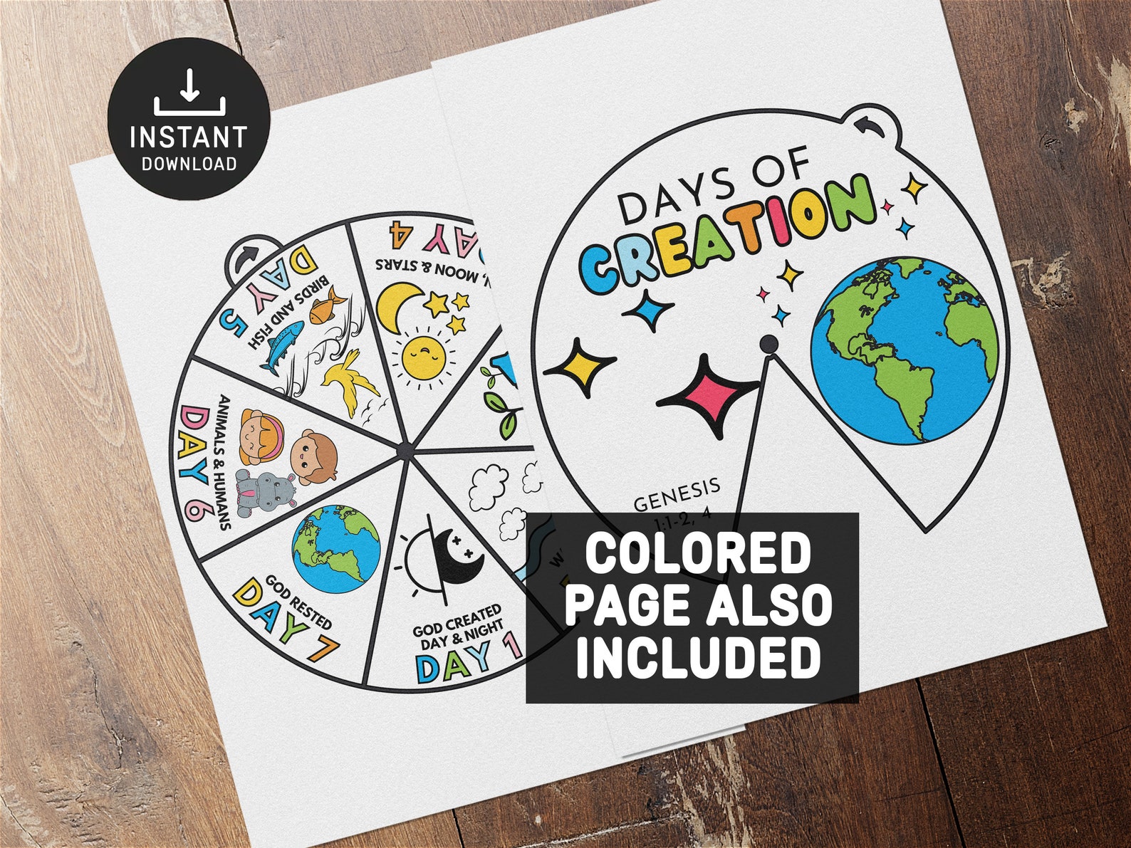 Days of Creation Coloring Wheel, Bible Activity, Kids Bible Lesson ...