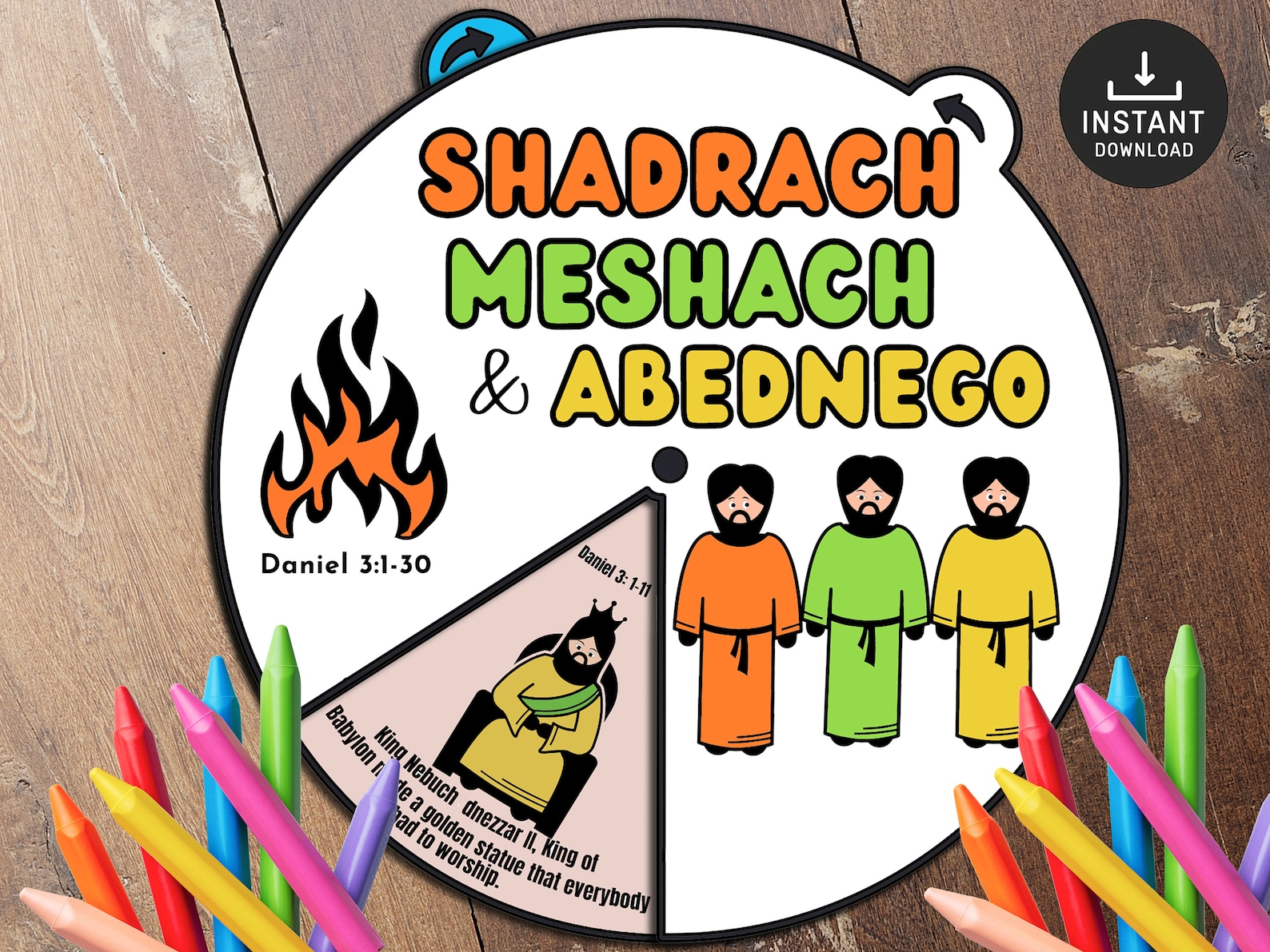 Shadrach, Meshach & Abednego Coloring Wheel, Printable Bible Activity ...