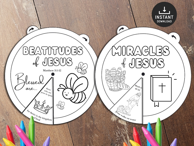 Coloring Wheel, Printable Bible Activity, Watercolor, Kids Bible Lesson ...