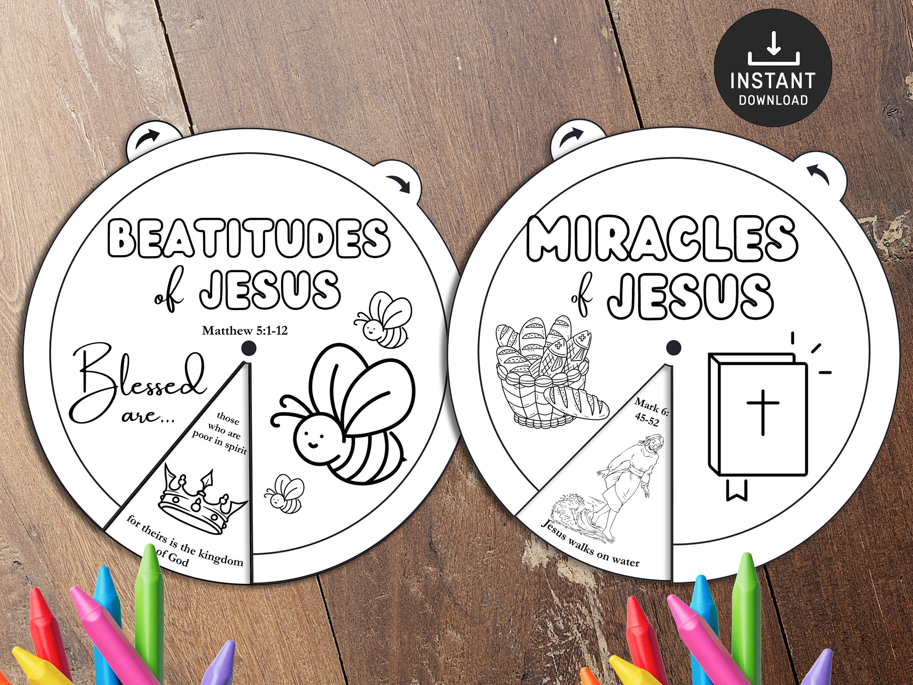 Coloring Wheel, Printable Bible Activity, Watercolor, Kids Bible Lesson ...