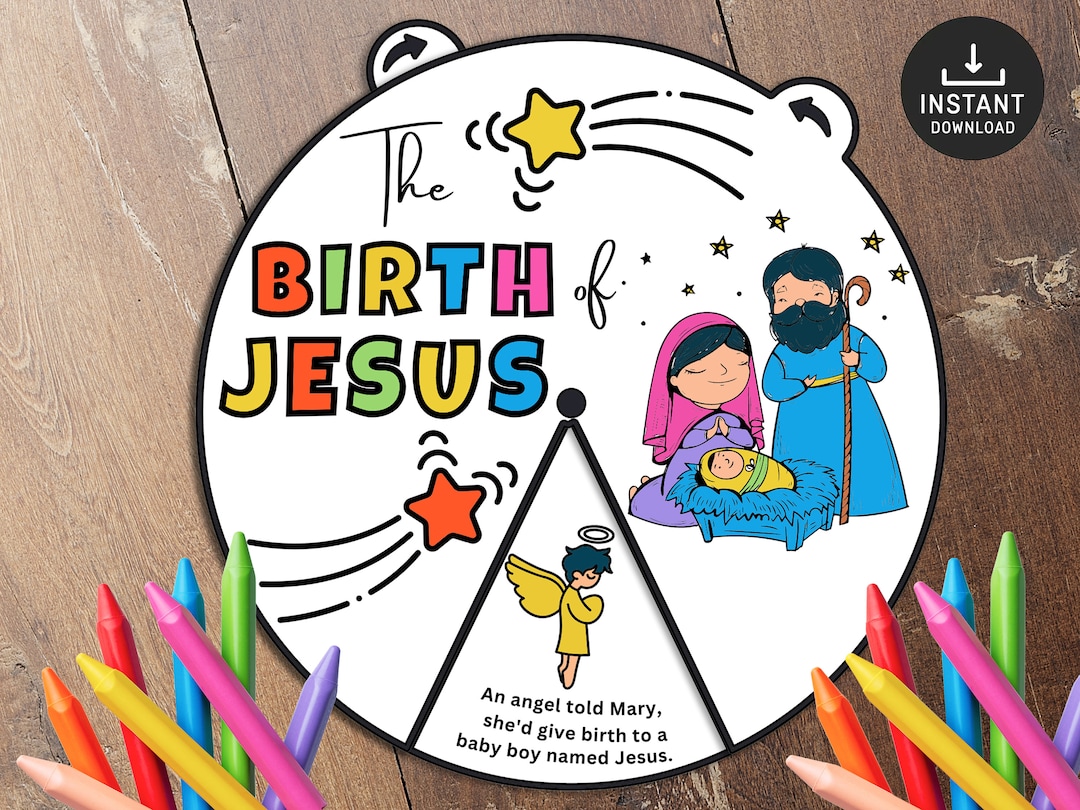 The Birth of Jesus Coloring Wheel, Nativity Christmas Activity, Kids ...