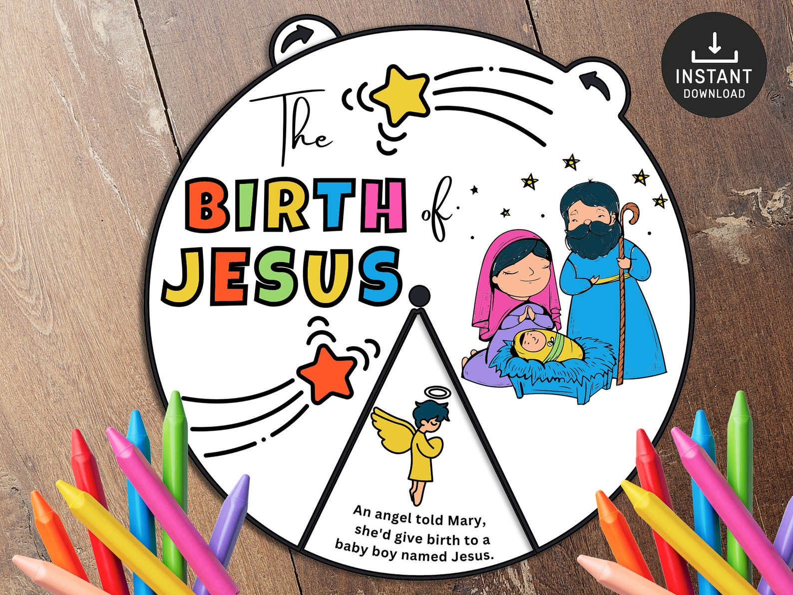 The Birth of Jesus Coloring Wheel, Nativity Christmas Activity, Kids ...