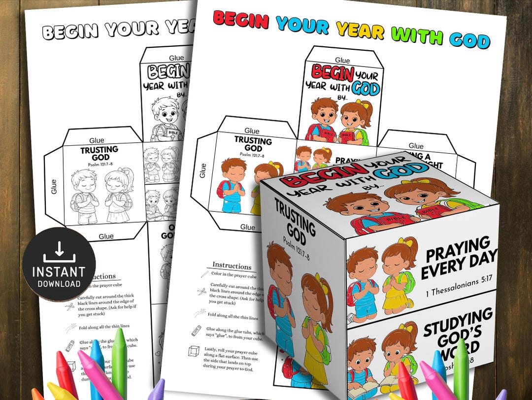 Begin Your Year With God Coloring Cube, 2026 Craft, Kids Bible Lesson ...