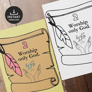 Ten Commandments Flash Card, Printable Bible Activity, Watercolor, Kids ...