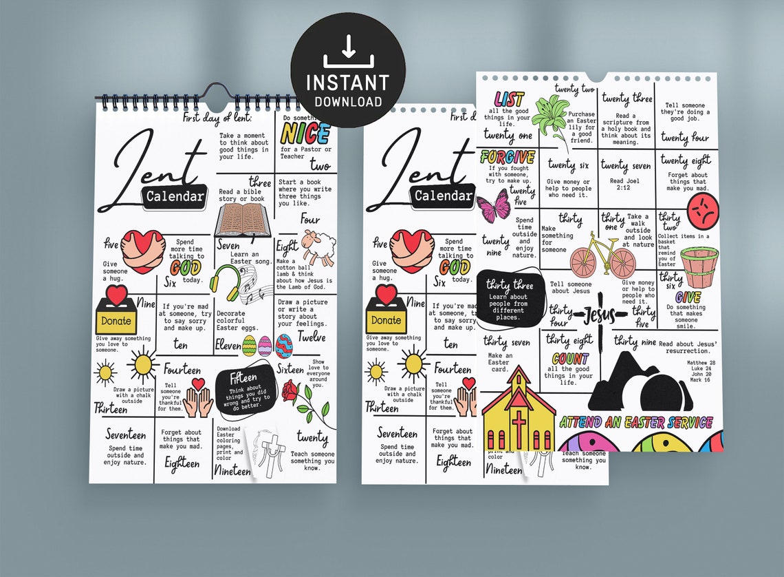 40 Days Lenten Calendar, Lent Printable, Lenten Calendar, Catholic Lent ...