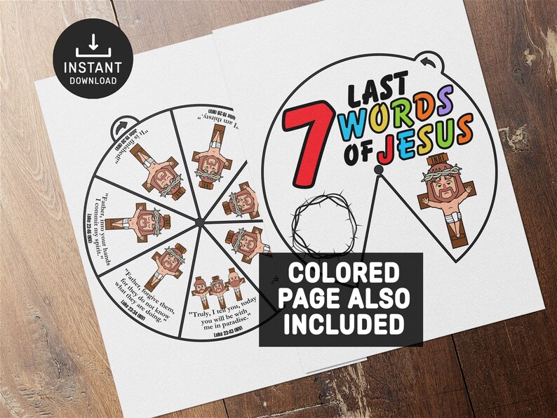 Good Friday Coloring Wheel, Last Words of Jesus, Holy Week, Sunday ...