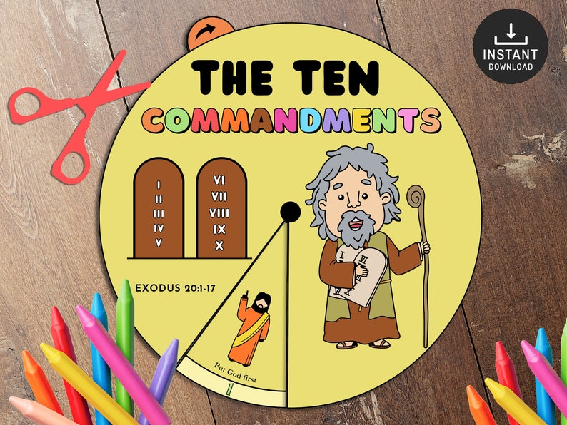 Ten Commandments Coloring Wheel Bible Activity Kids Bible - Etsy