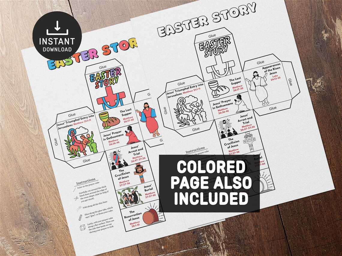 Easter Story Coloring Cube, Easter Bible Story Sunday School Craft ...