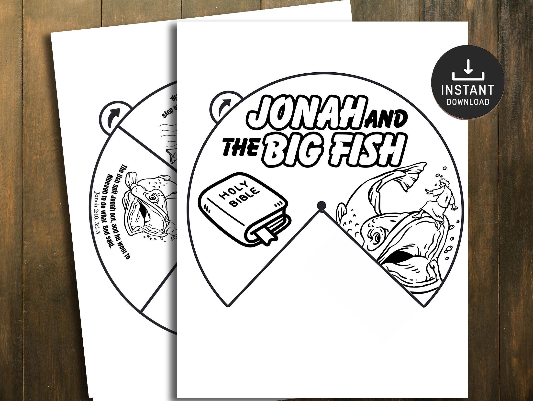 Jonah and the Whale Coloring Wheel, Printable Bible Activity, Kids ...