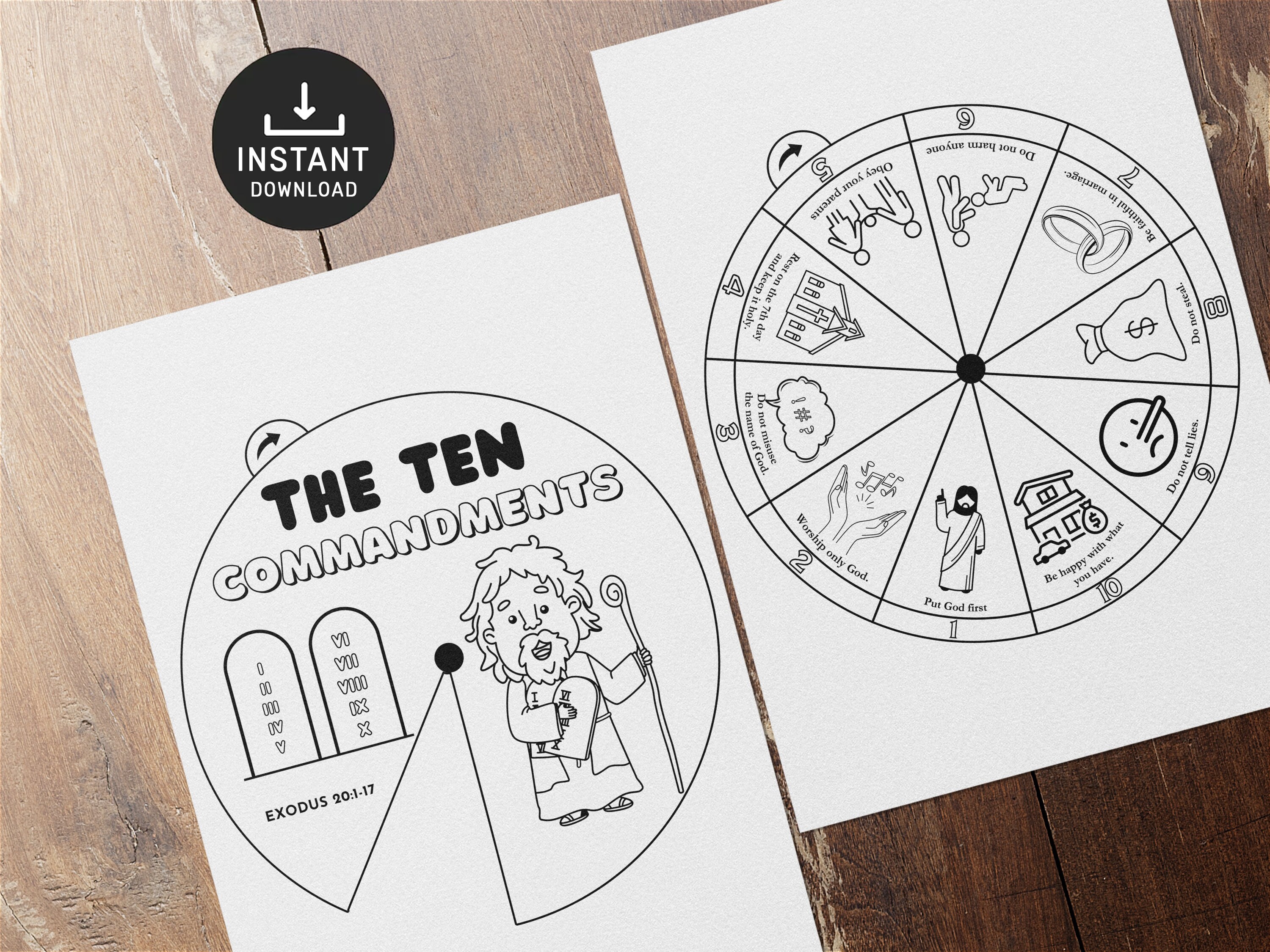 Ten Commandments Coloring Wheel Bible Activity Kids Bible - Etsy