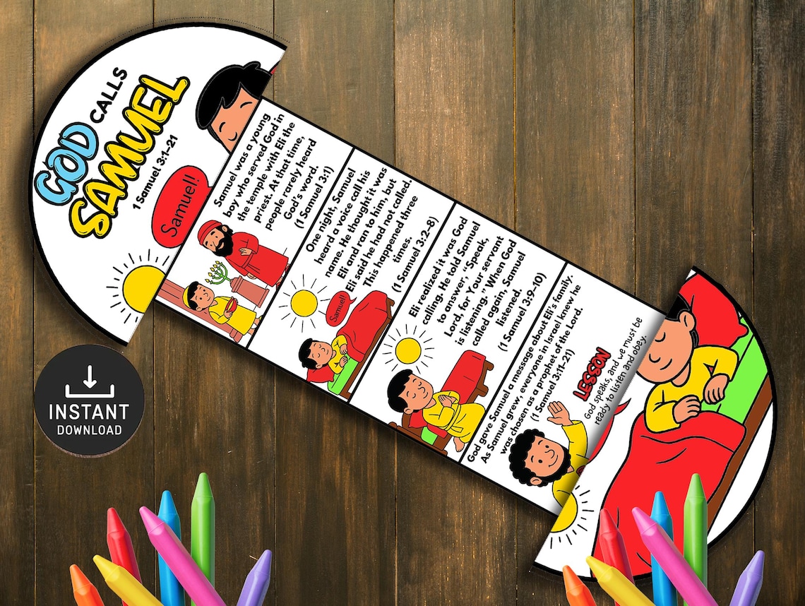 God Calls Samuel Folding Surprise Bible Story Craft, Bible Lesson ...