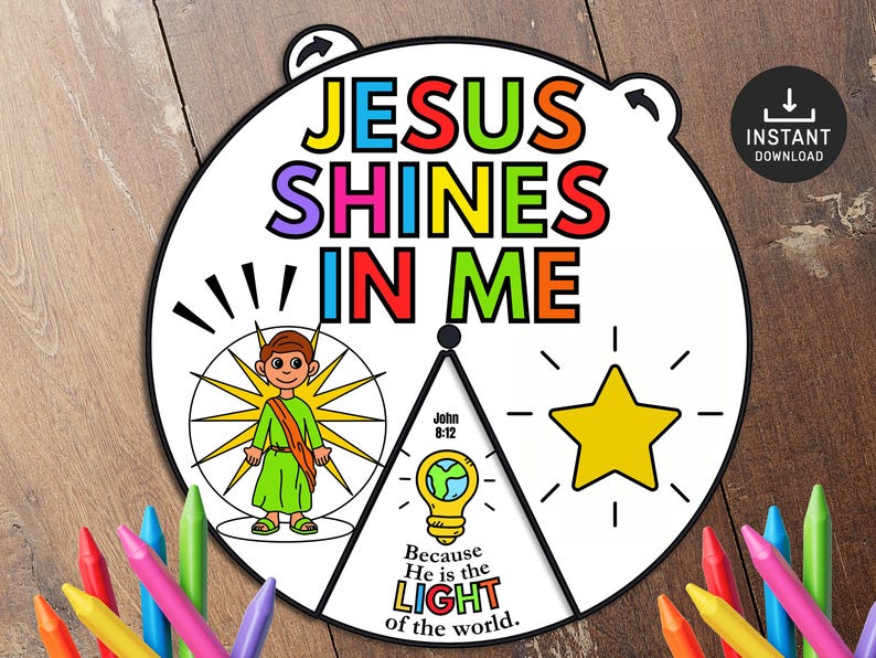 Rueda para colorear Jesús brilla en mí, actividad bíblica imprimible ...