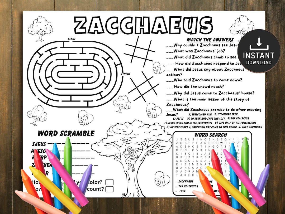 Zacchaeus, Bible Activity, Sunday Activities, Bible Placemat, Church ...