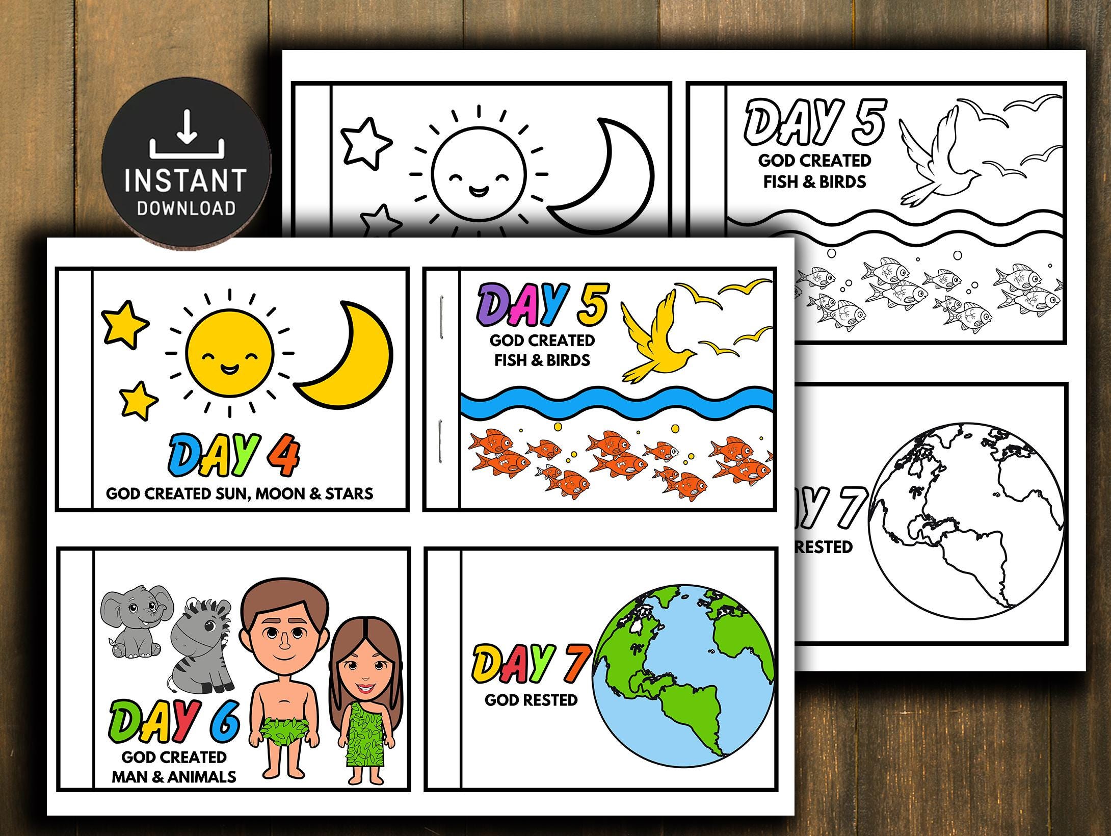 Days of Creation Mini Book, Bible Activity, Kids Bible Lesson, Memory Game, Sunday School ...