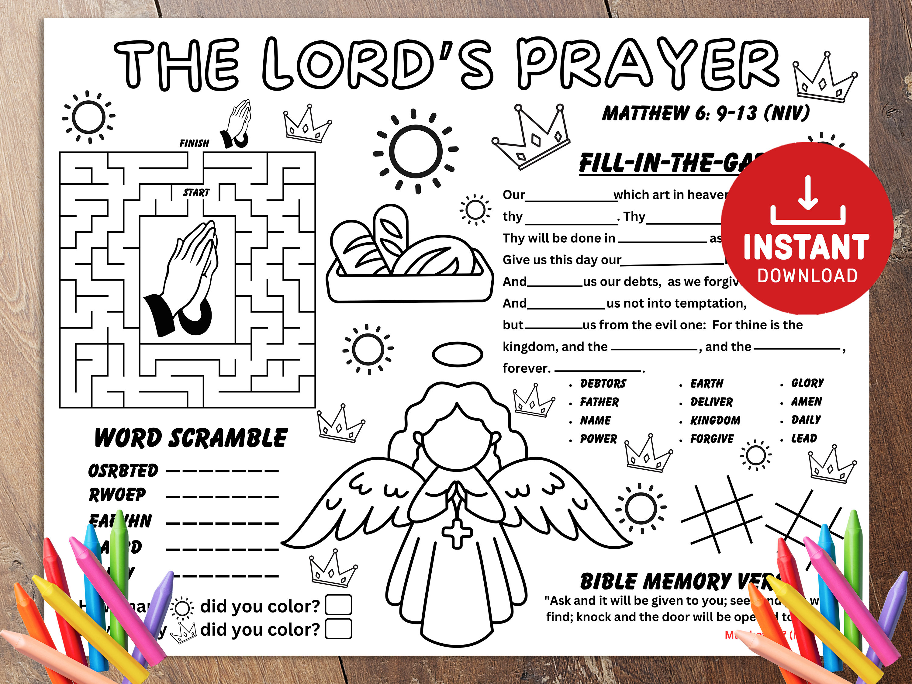 Lord S Prayer Activities Sheets A Child's Prayer Keywords Camille's