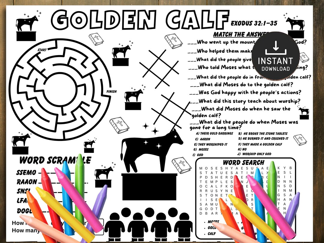 Golden Calf Activity Pages, Bible Activities for Kids, Church Kids ...