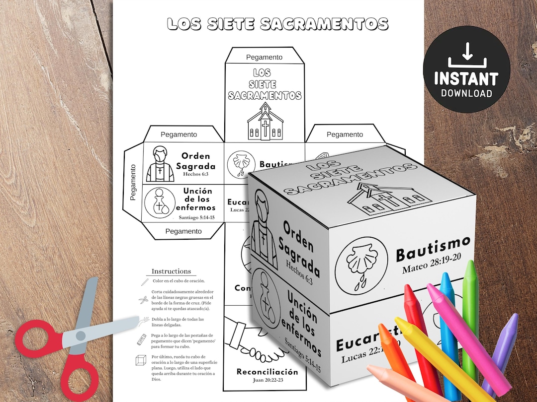7 Sacraments Cube, Spanish Craft, Bible Activity, Watercolor, Kids ...