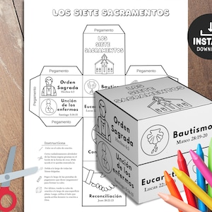7 Sacraments Cube, Spanish Craft, Bible Activity, Watercolor, Kids ...