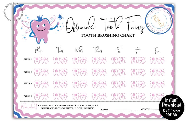 Brushed Teeth Chart, Tooth Brushing Chart , Toddler Reward Chart ...