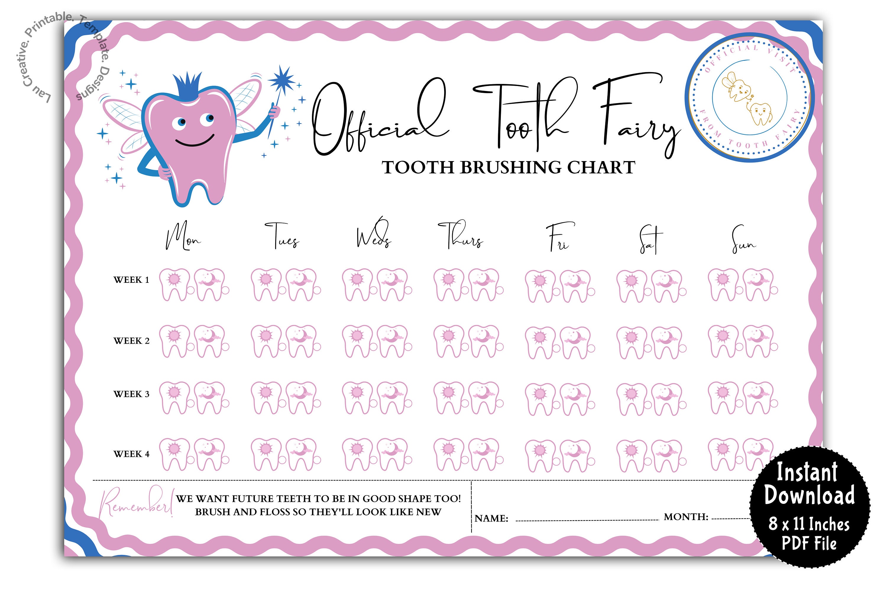 Brushed Teeth Chart Tooth Brushing Chart Toddler Reward - Etsy Australia