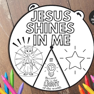 Jesus Shines in Me Coloring Wheel, Printable Bible Activity, Kids Bible ...