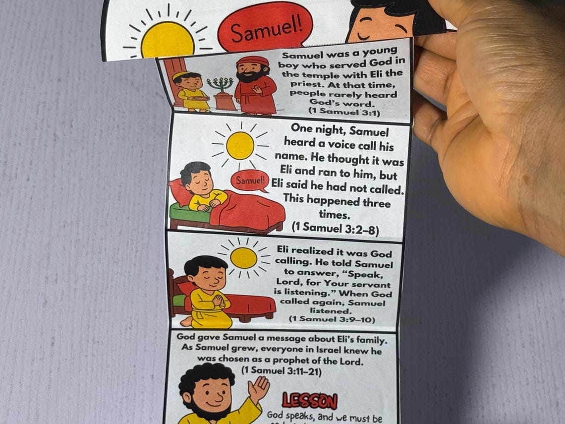 God Calls Samuel Folding Surprise Bible Story Craft, Bible Lesson ...