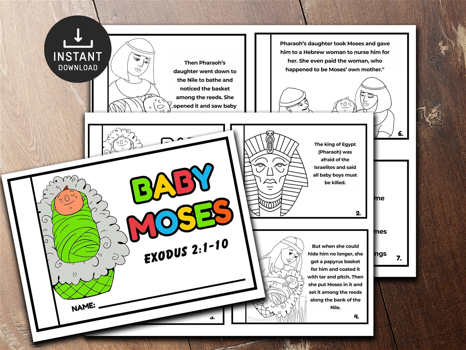 Moses Mini Book, Printable Bible Activity, Watercolor, Kids Bible ...