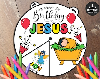 Kids Printable Happy Birthday Jesus Christmas Spinner Color Wheel ...