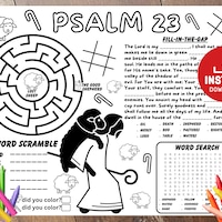 Psalm 23 Bible Study, Christian Printable Activity Pack, the Lord is My ...