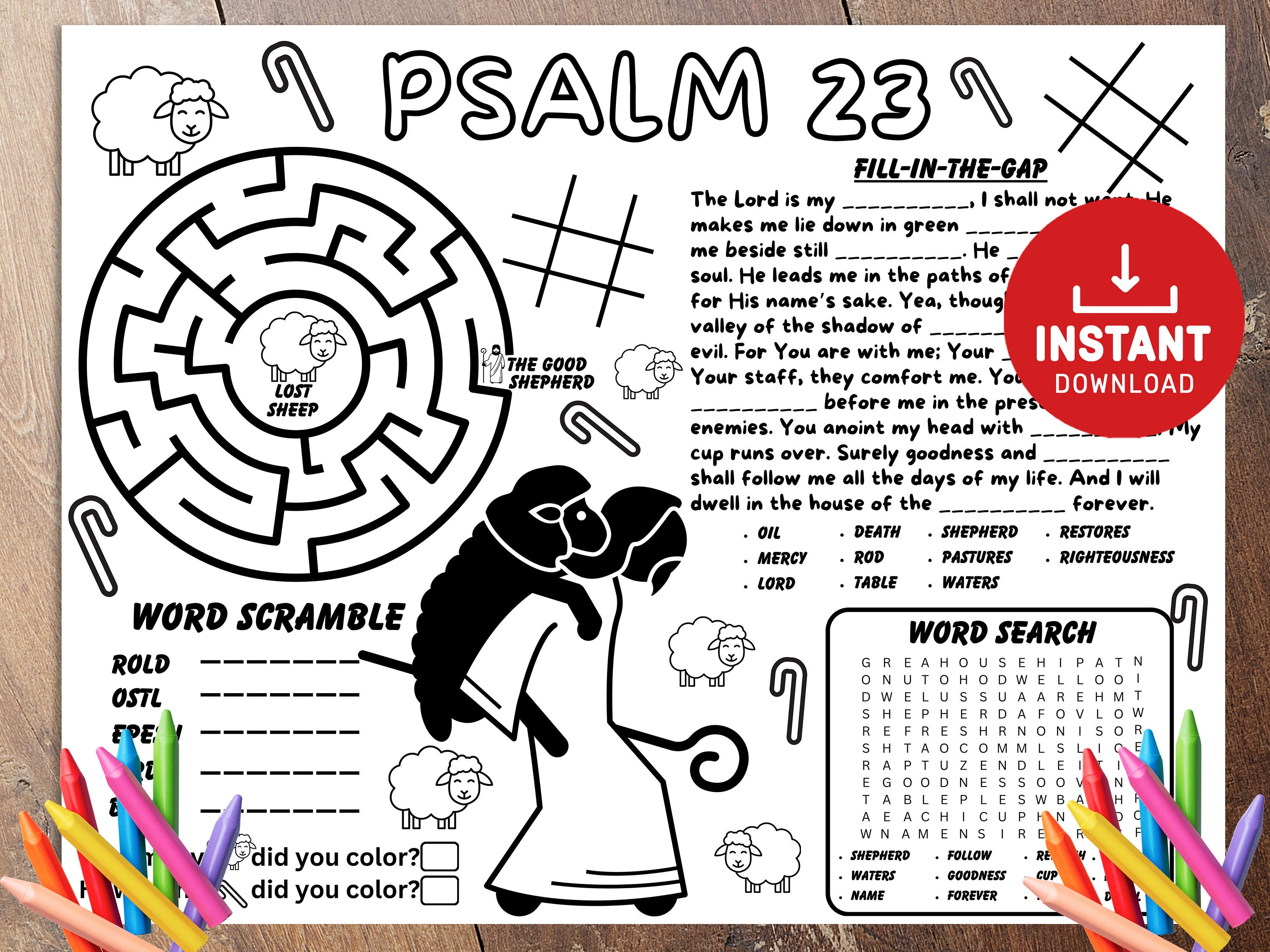 Psalm 23, Bible Activities for Kids, Church Kids Activity, Sunday ...