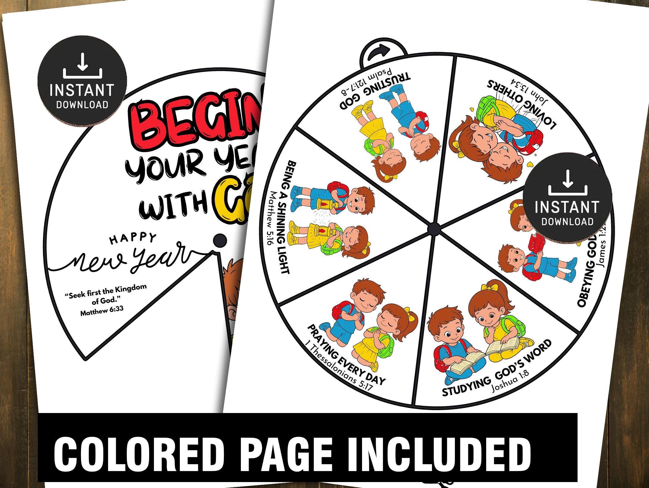 Begin Your Year With God Coloring Wheel, 2026 Craft, Kids Bible Lesson ...