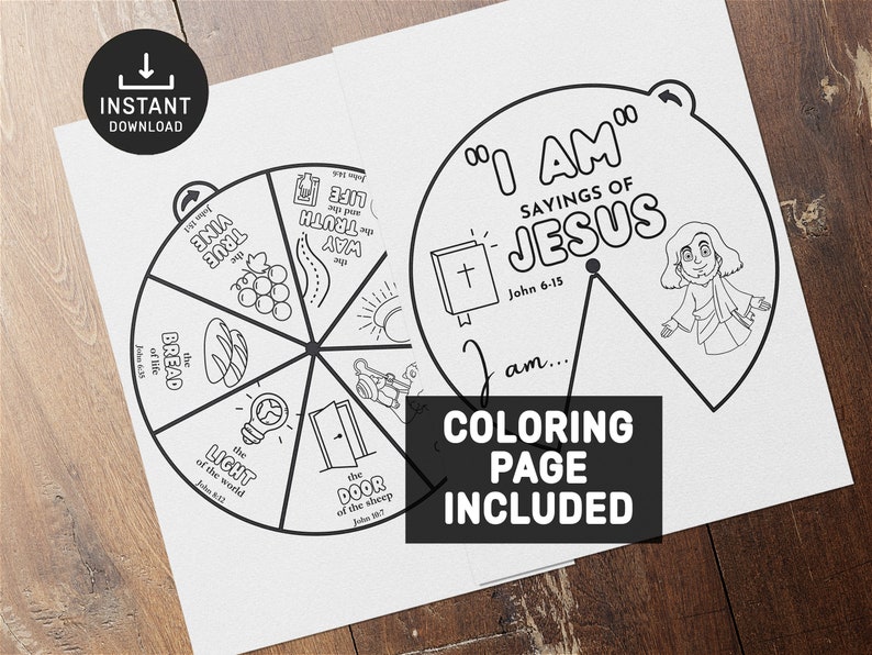 I Am Statements of Jesus Coloring Wheel, Printable Bible Activity ...