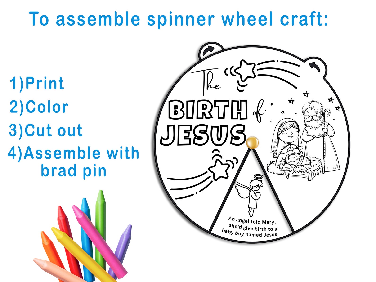 The Birth of Jesus Coloring Wheel, Nativity Christmas Activity, Kids ...