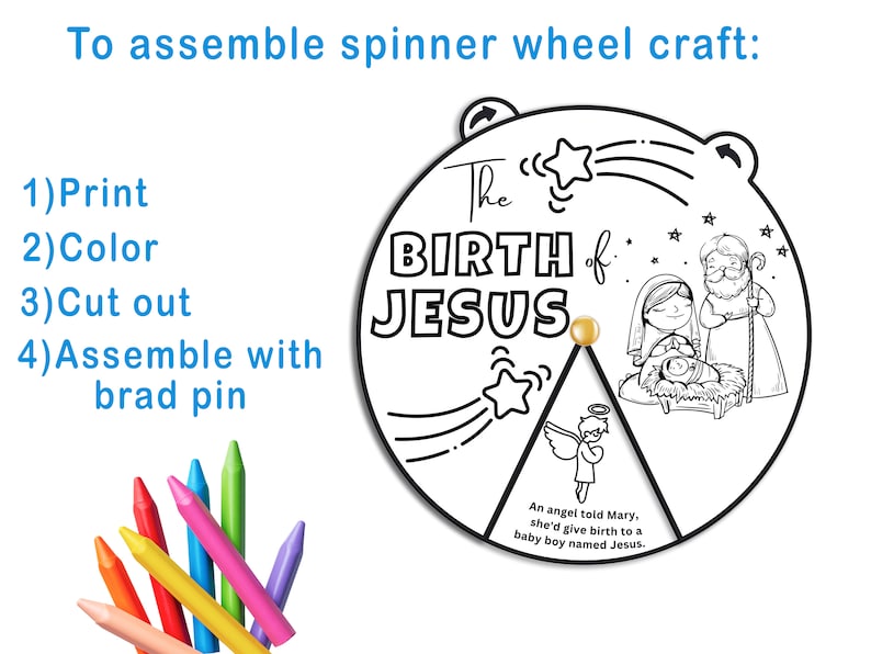 The Birth of Jesus Coloring Wheel, Nativity Christmas Activity, Kids ...