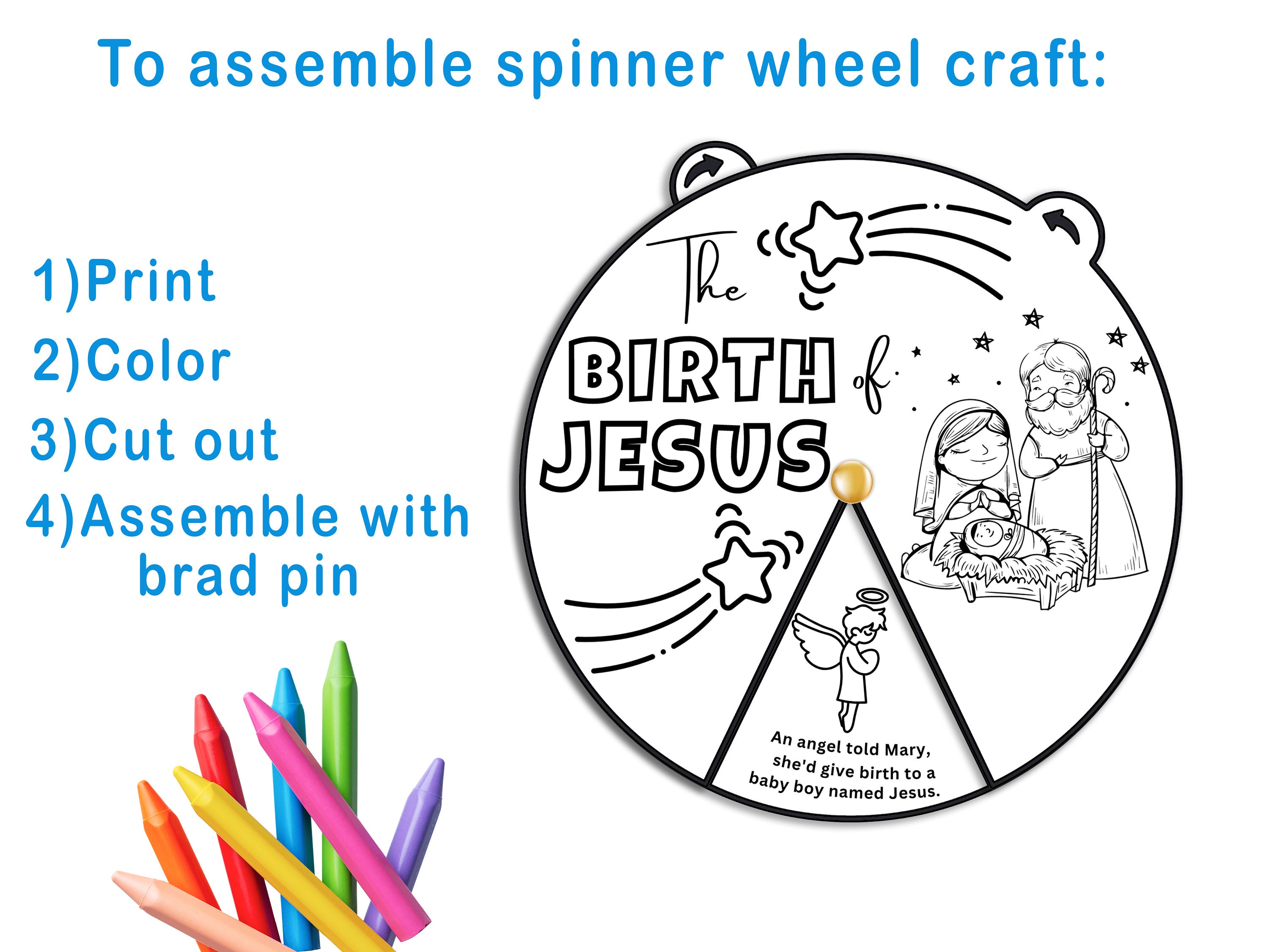 The Birth of Jesus Coloring Wheel, Nativity Christmas Activity, Kids ...