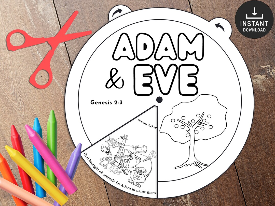 Adam and Eve Coloring Wheel Printable Bible Activity - Etsy